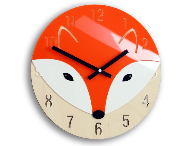 Wall Clock Fox Wall Clock With Numbers Gift Kids Room Wall Decoration ...