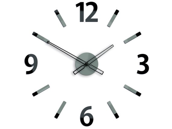 Wall Clock Gray Clock Black Glossy Clock Will Large Wall | Etsy