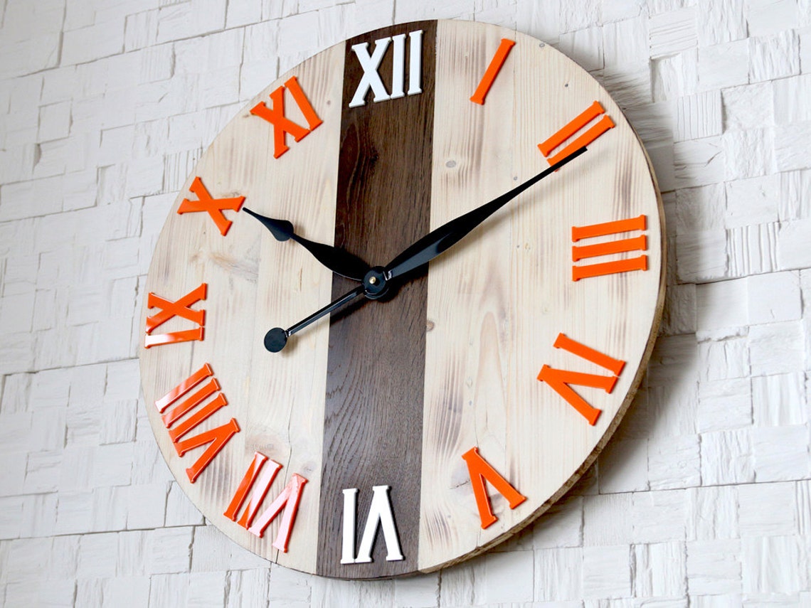 Large wall clock 19 inch Rustic wall clock Natural | Etsy