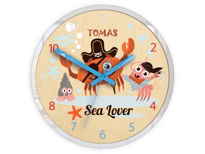 Children Wall Clock Pirate Crab Wood Clock Large Wall Clock - Etsy