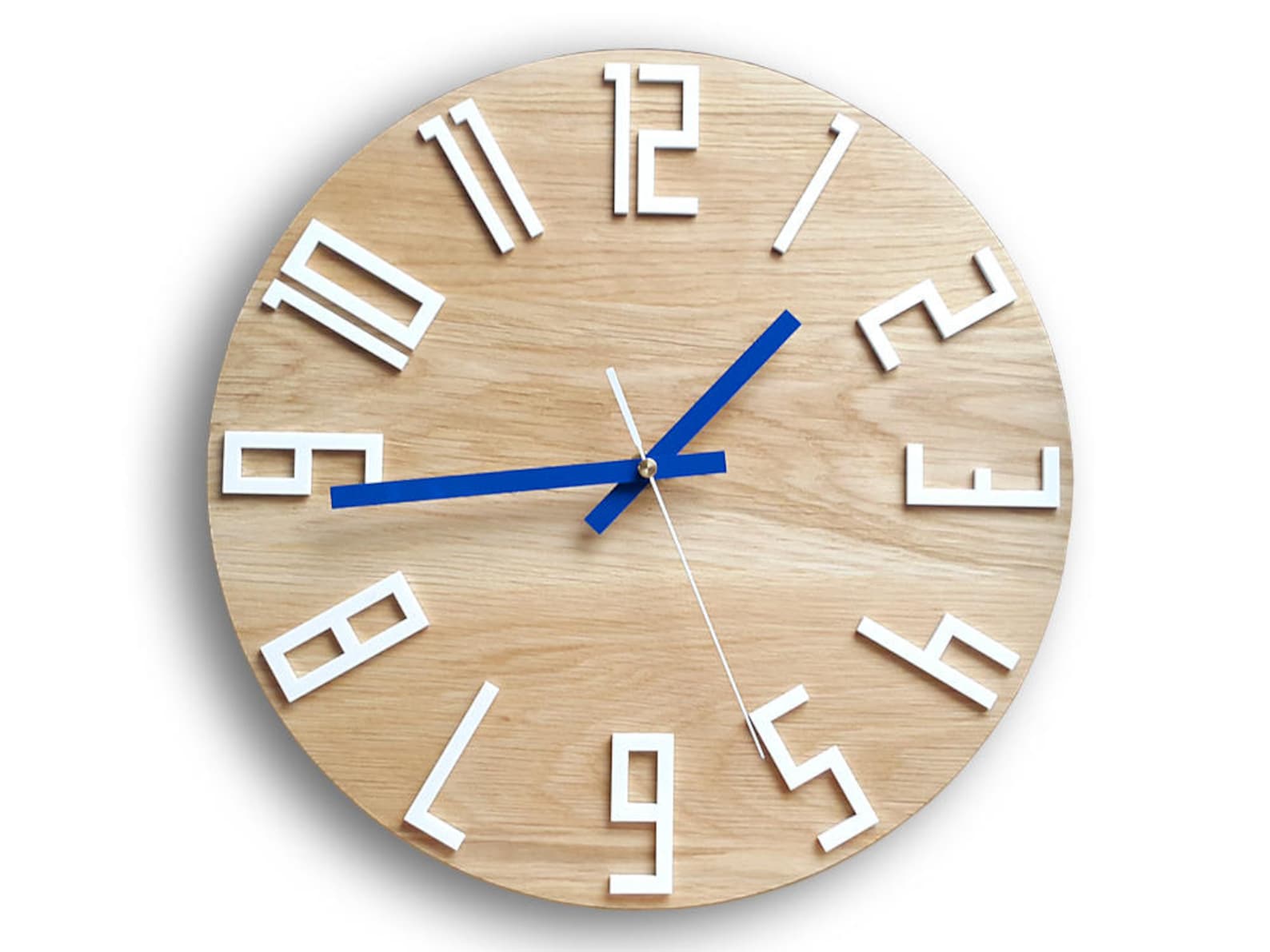 Large Wood Wall Clock, OAK, 13,19inch, Gift, Unique Wall Clock, Blue ...