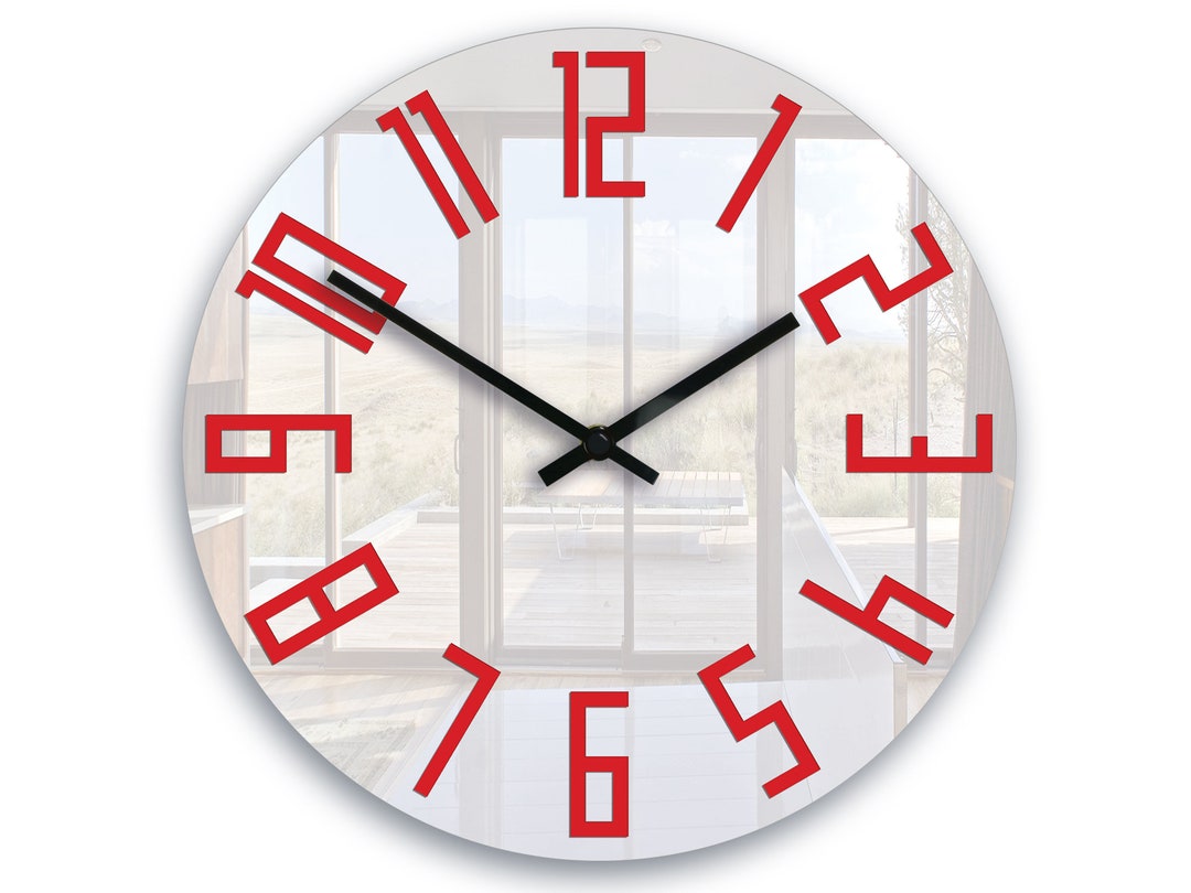 Large Wall Clock White With Red Numbers, Modern Clock, Modern Wall ...