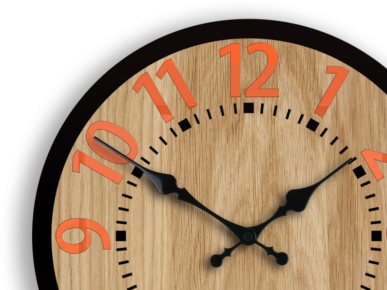Wall Clock - OAK 13 in - Berlin With Numbers Orange - Wood Clock - Loft ...