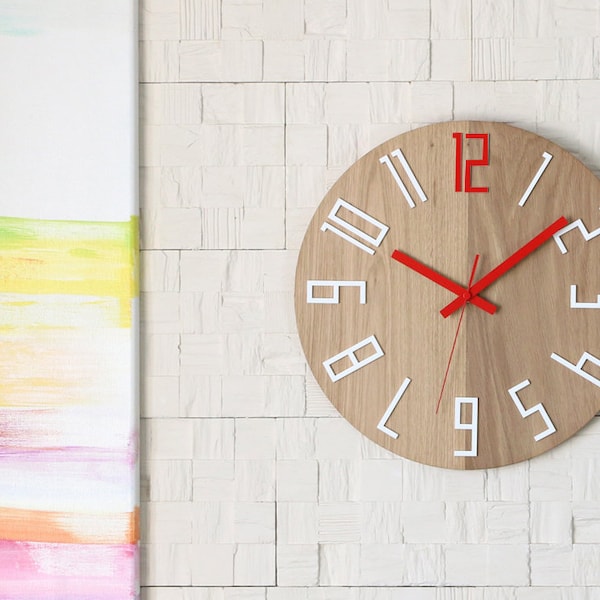 Red Wood Wall Clock - Etsy