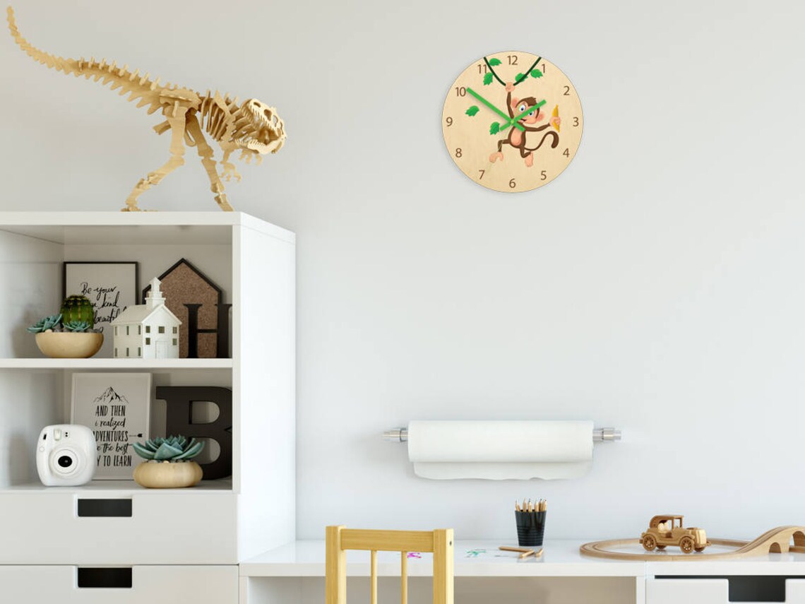 Kids Wall Clock Monkey With Personalizen Name Childrens - Etsy