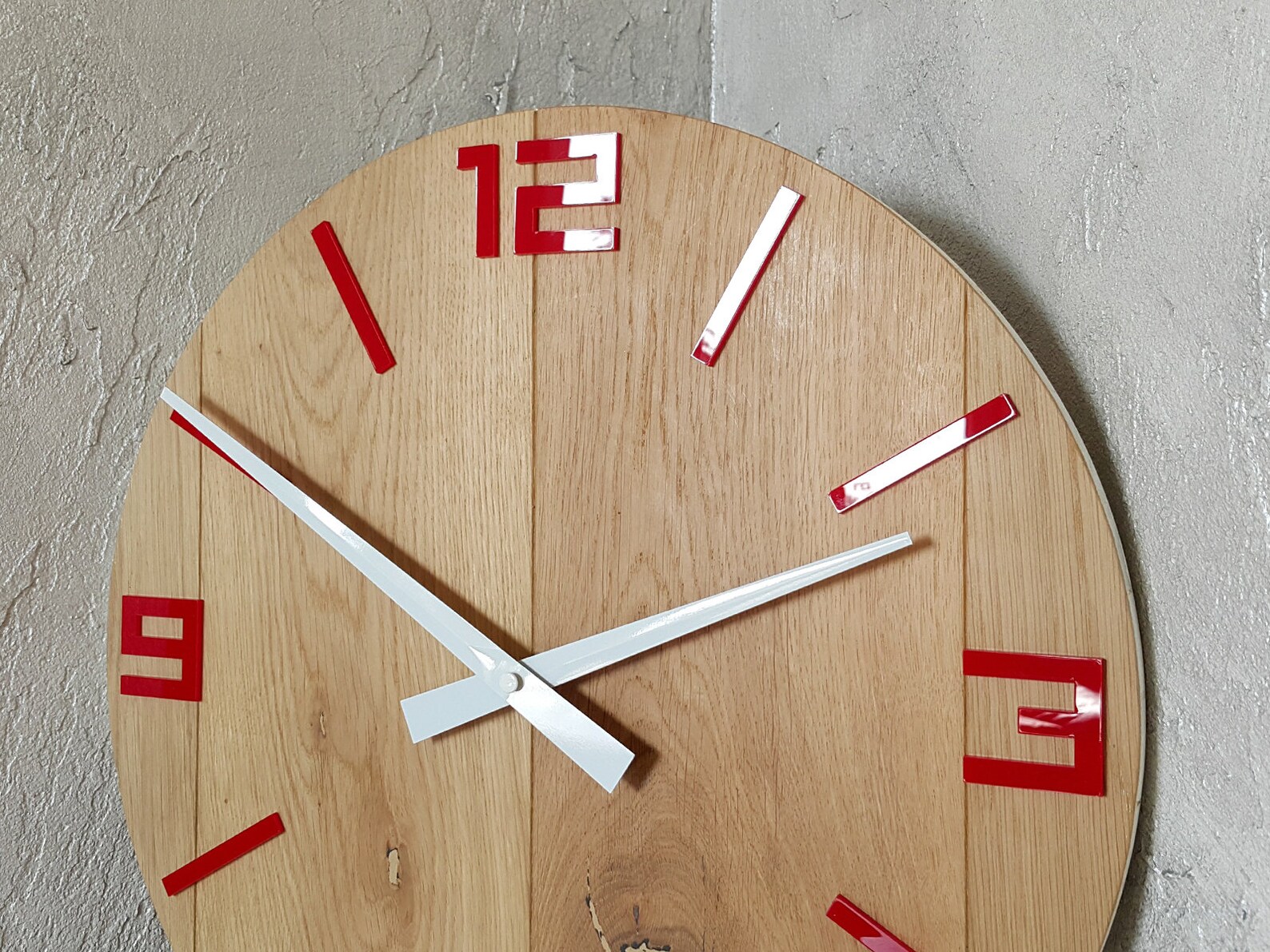 Large Wall Clock Wood Clock With Red Numbers and White Clock - Etsy