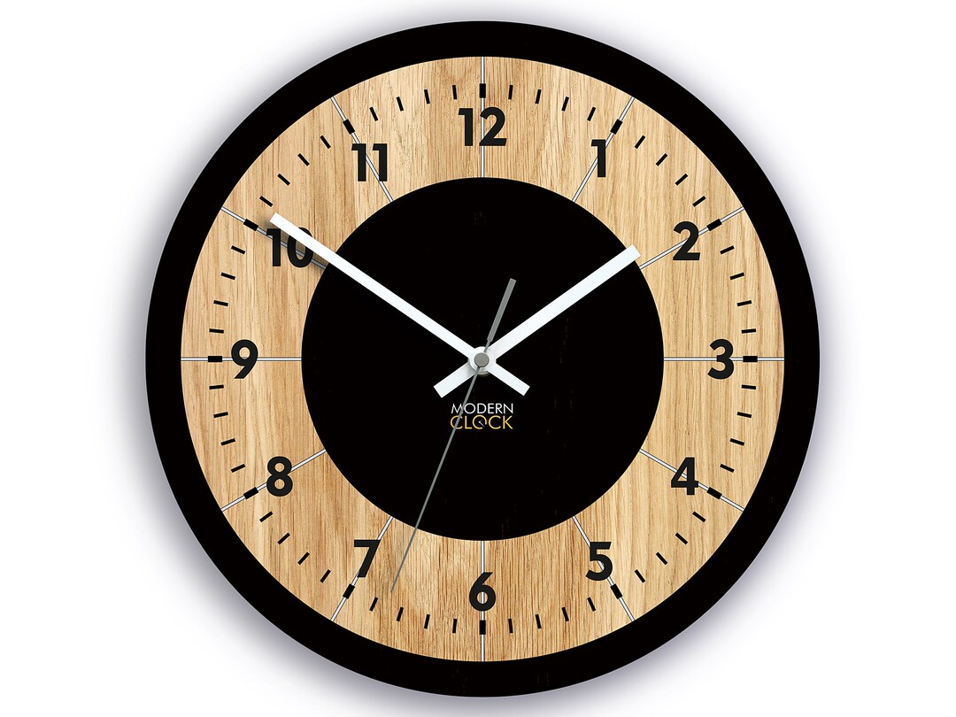 Wall Clock - OAK 13 in - Tokio With Numbers - Wood Clock - Black and ...