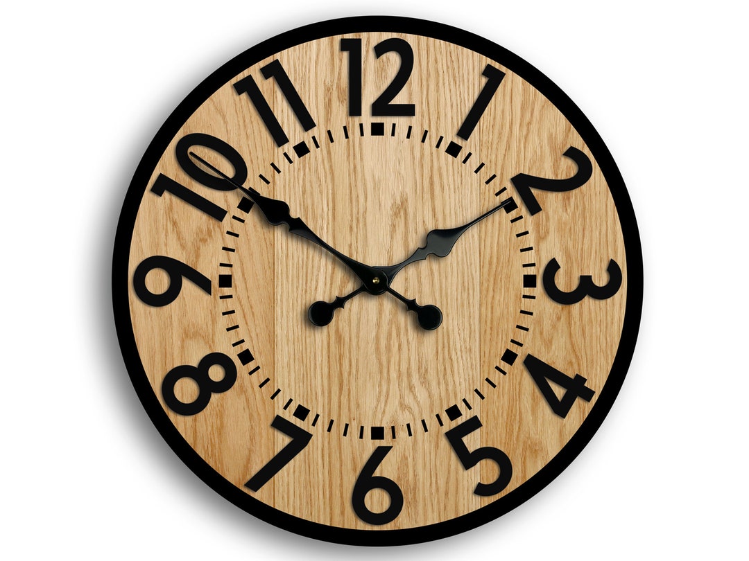 Large Wood Clock, Clock With Numbers, Farmhouse Wooden Wall Clock ...