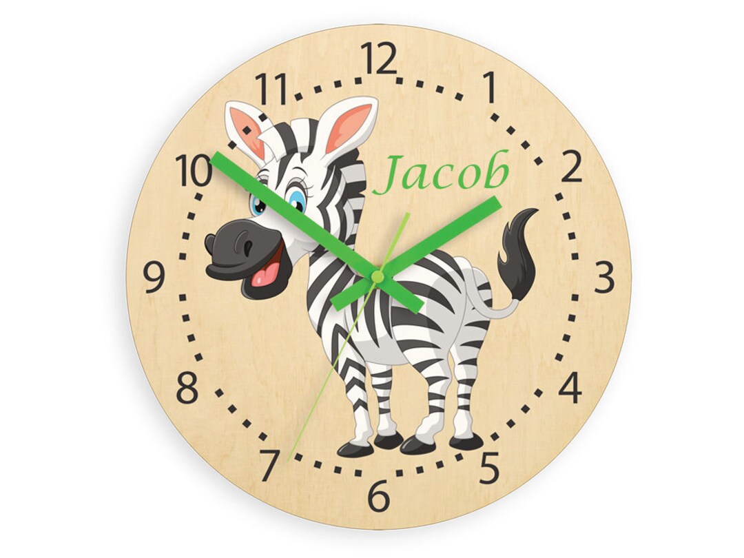 Children Wall Clock - Zebra With Personalizen Name, Wooden Clock, Clock ...