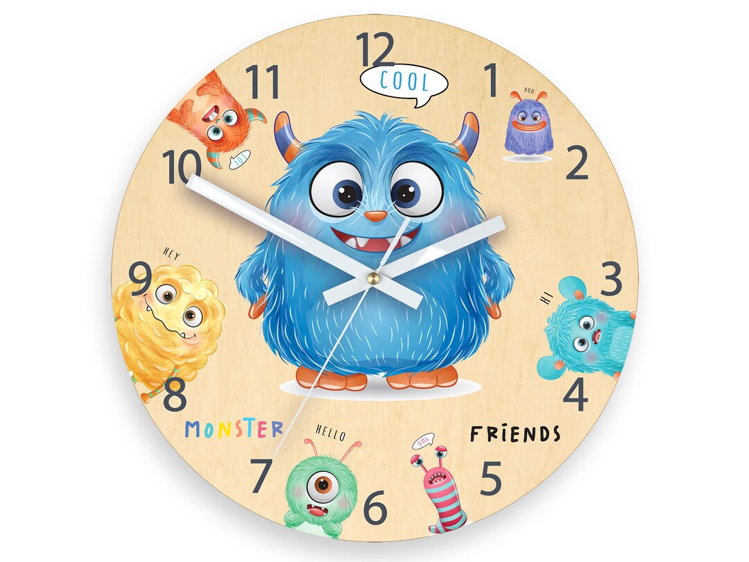 Children Wall Clock - Monster Friends Clock, Personalizen Name, Wood ...