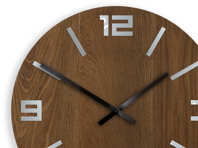 Wood Wall Clock Dark Oak Silver Numbers Large Wall Clock | Etsy