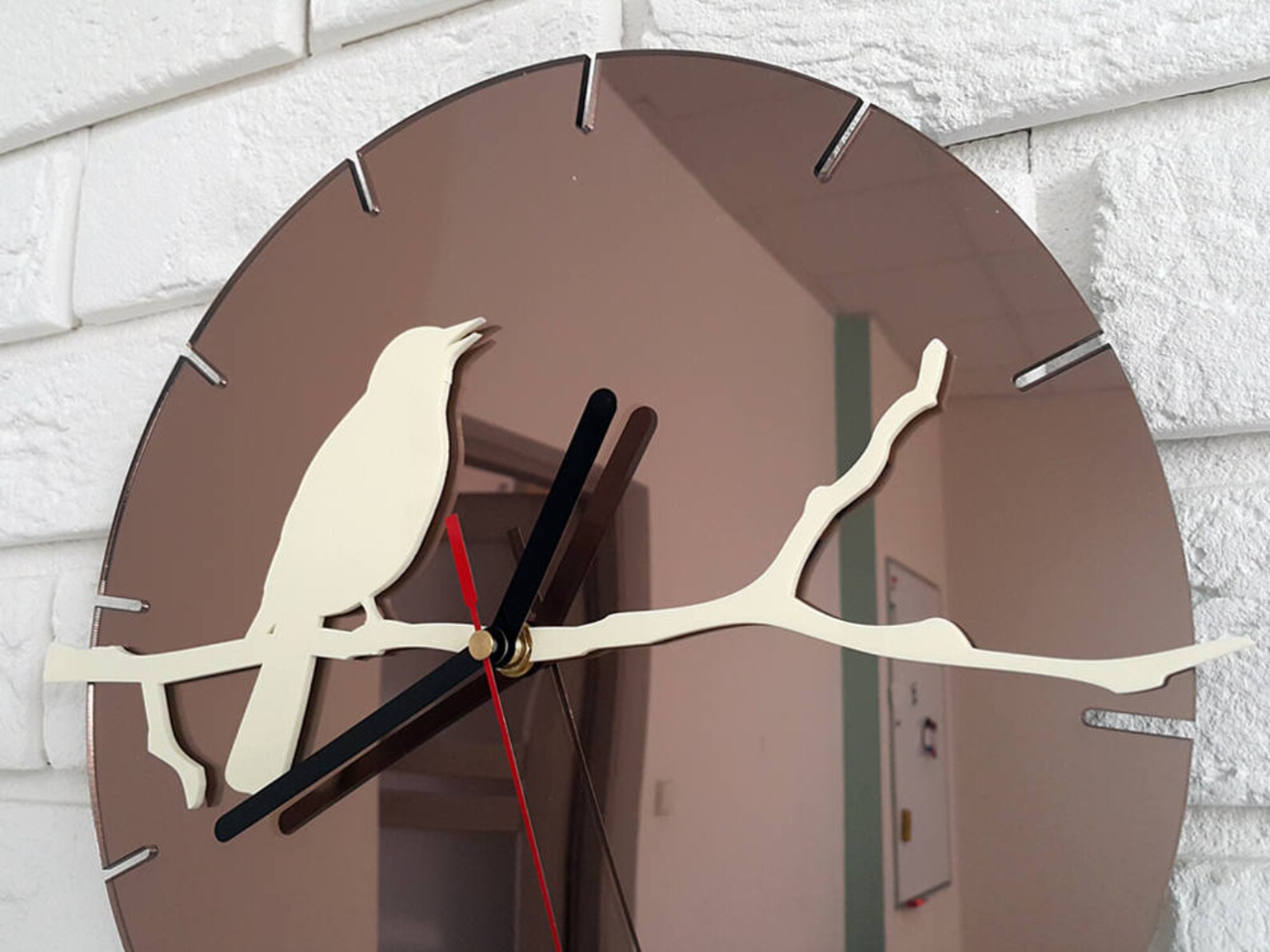 Wall Clock Bird Brown MIRROR Large Wall Clock Gift Wall Decor - Etsy