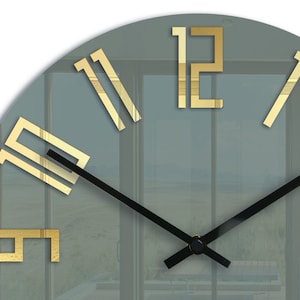 Large Wall Clock, Mirror Gold, Gray Clock, Wall Clock, Gift, Wall Decor ...