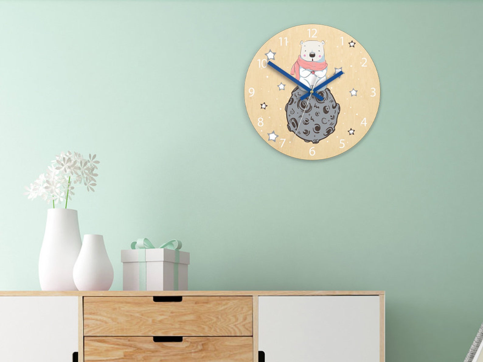 Nursery Wall Clock, Wood Clock, , Bear Clock, Illustrated Clock ...