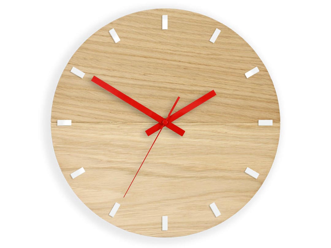 Wood Clock Large Wall Clock Red Wall Clock Modern Wall Clock OAK Clocks ...