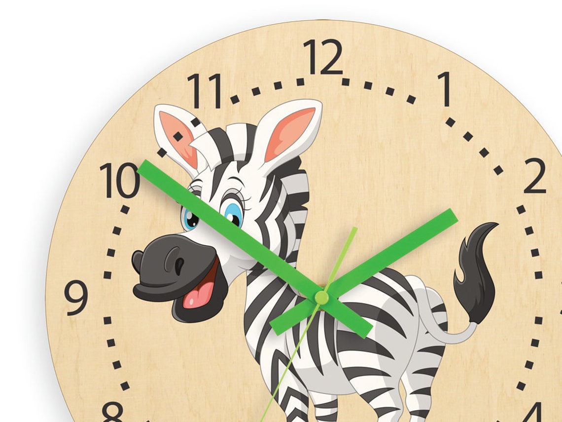 Children Wall Clock - Zebra With Personalizen Name, Wooden Clock, Clock ...