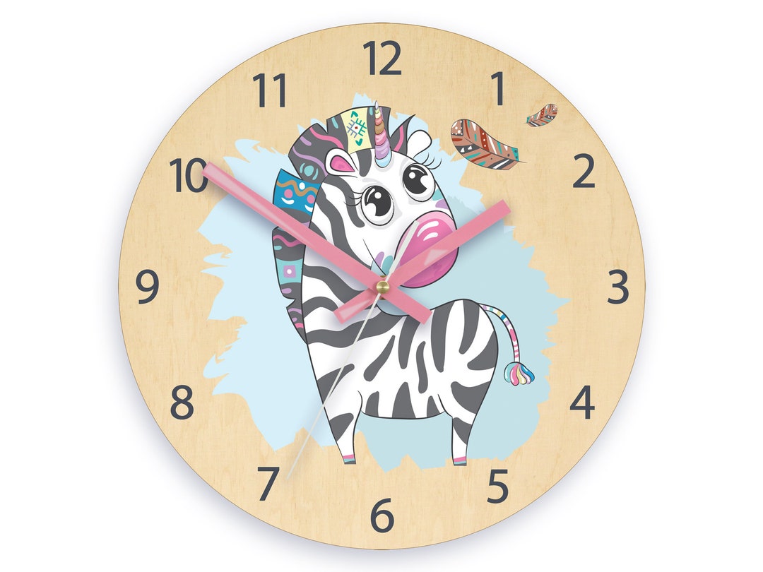 Children Wall Clock - Indian Zebra Personalizen Name, Wood Clock, Large ...