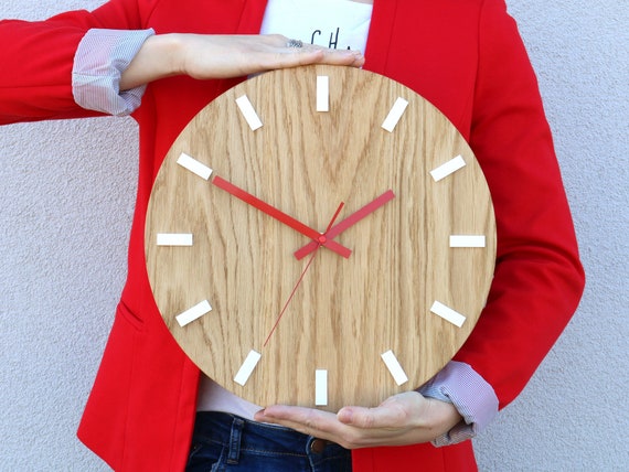 Wall Clock Simple White With Red Clock Hands Modernclock | Etsy