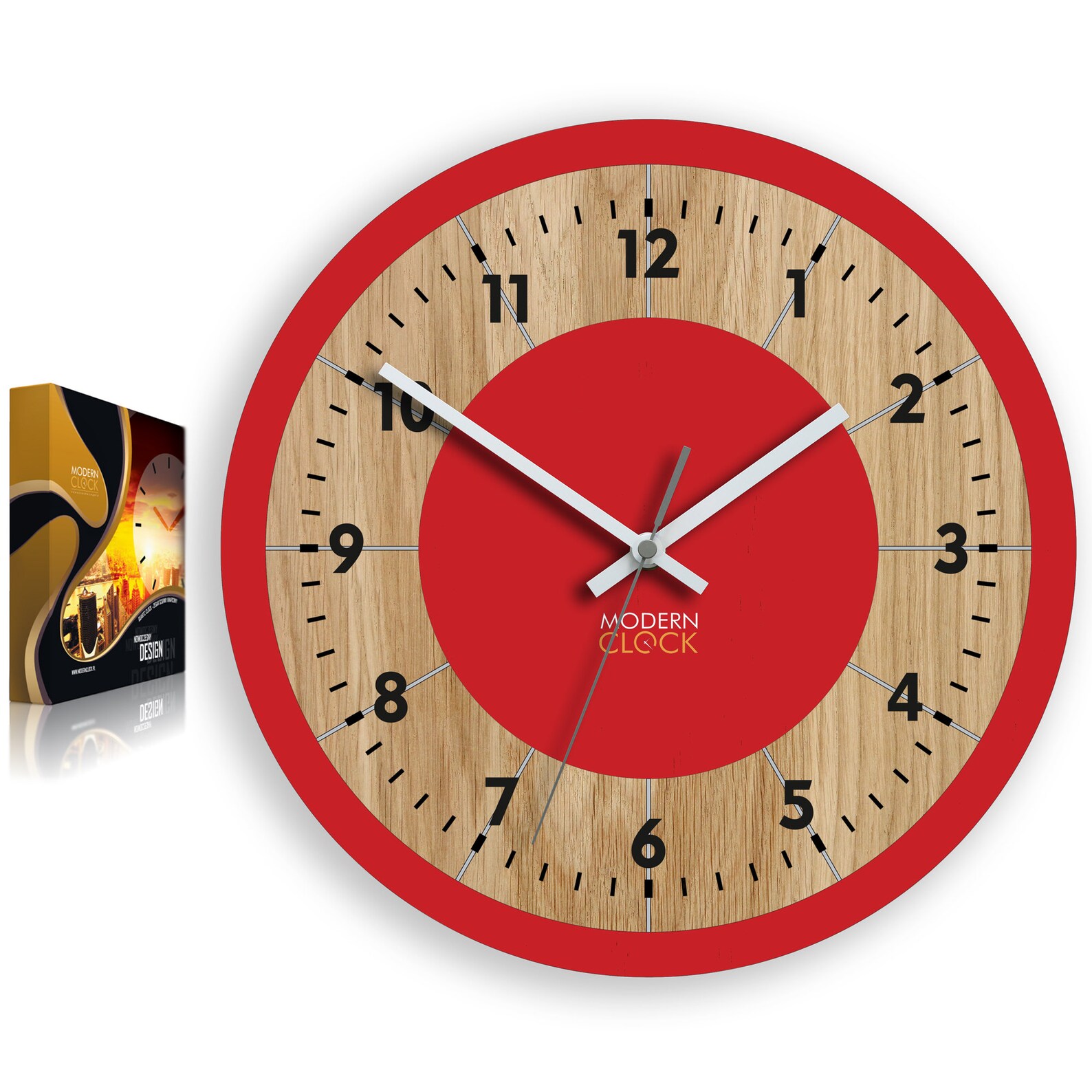 Wall Clock OAK Wood Red Clock TOKIO Modern Wall Clock - Etsy