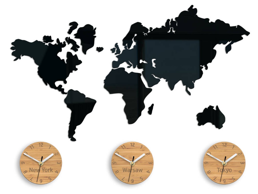 LARGE Wall Clock WORLD MAPS, Modern Clock, Gift, Wall Clock Time Zones ...