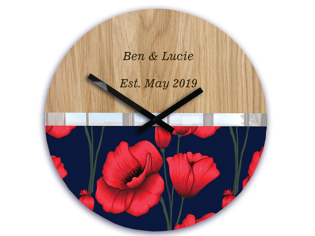 Personalized Poppy Wall Clock, Wood Flower Clock, Gift, Modernclock ...