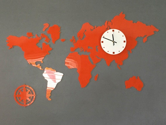 Big Wall Clock WORLD MAP Modern Clock Gift Wall Decoration | Etsy