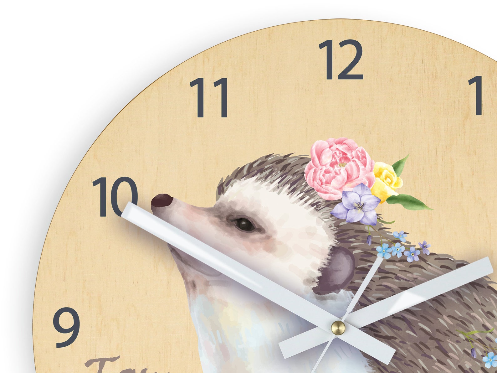 Kids Wall Clock Hedgehog With Flowers Personalizen Name - Etsy