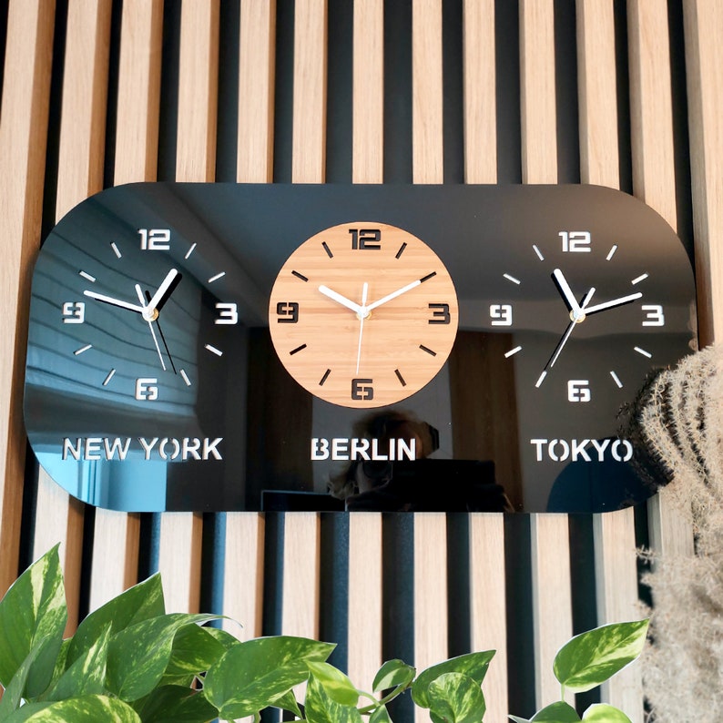 LARGE World Timezone Wall Clock, Personalized Clock , Time Zone Wall ...