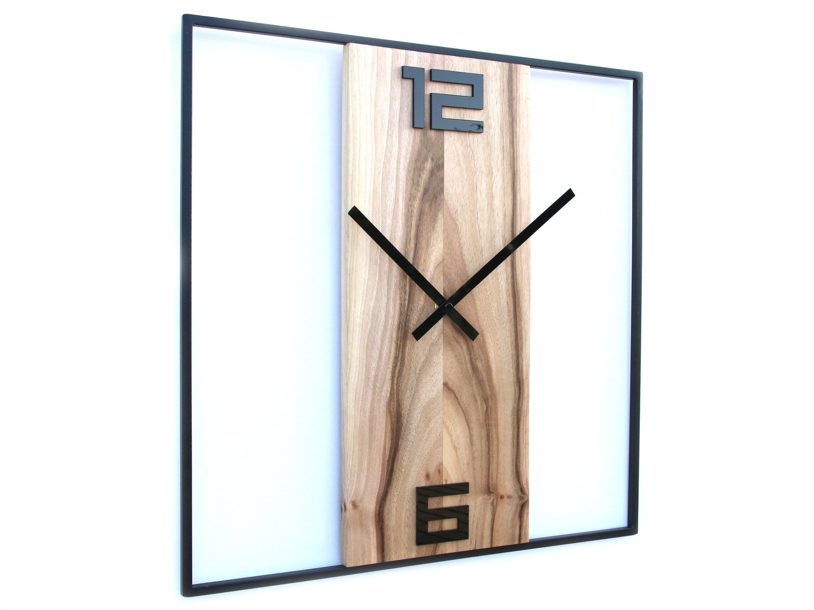 Large Wall Clock, Walnut Clock, Metal Clock, Loft Wall Clock, Steel ...