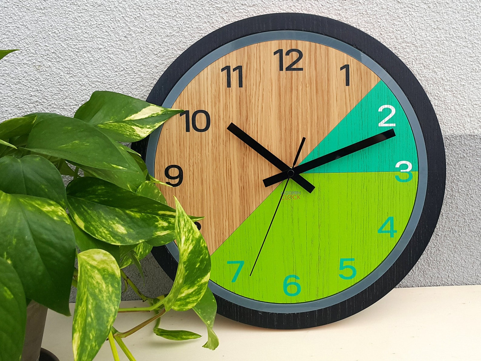 Scandi Wall Clock With Pastel Colors Minimalist Wooden Clock Green and ...