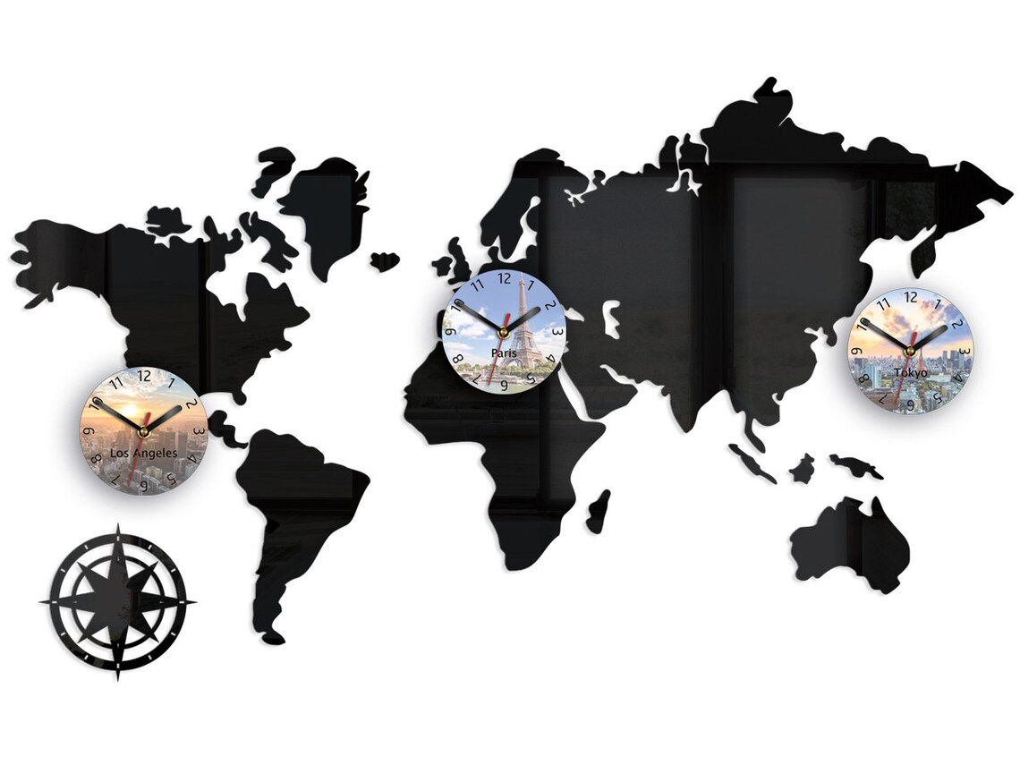 LARGE Wall Clock Time Zones World Clock World Map 100cm X - Etsy