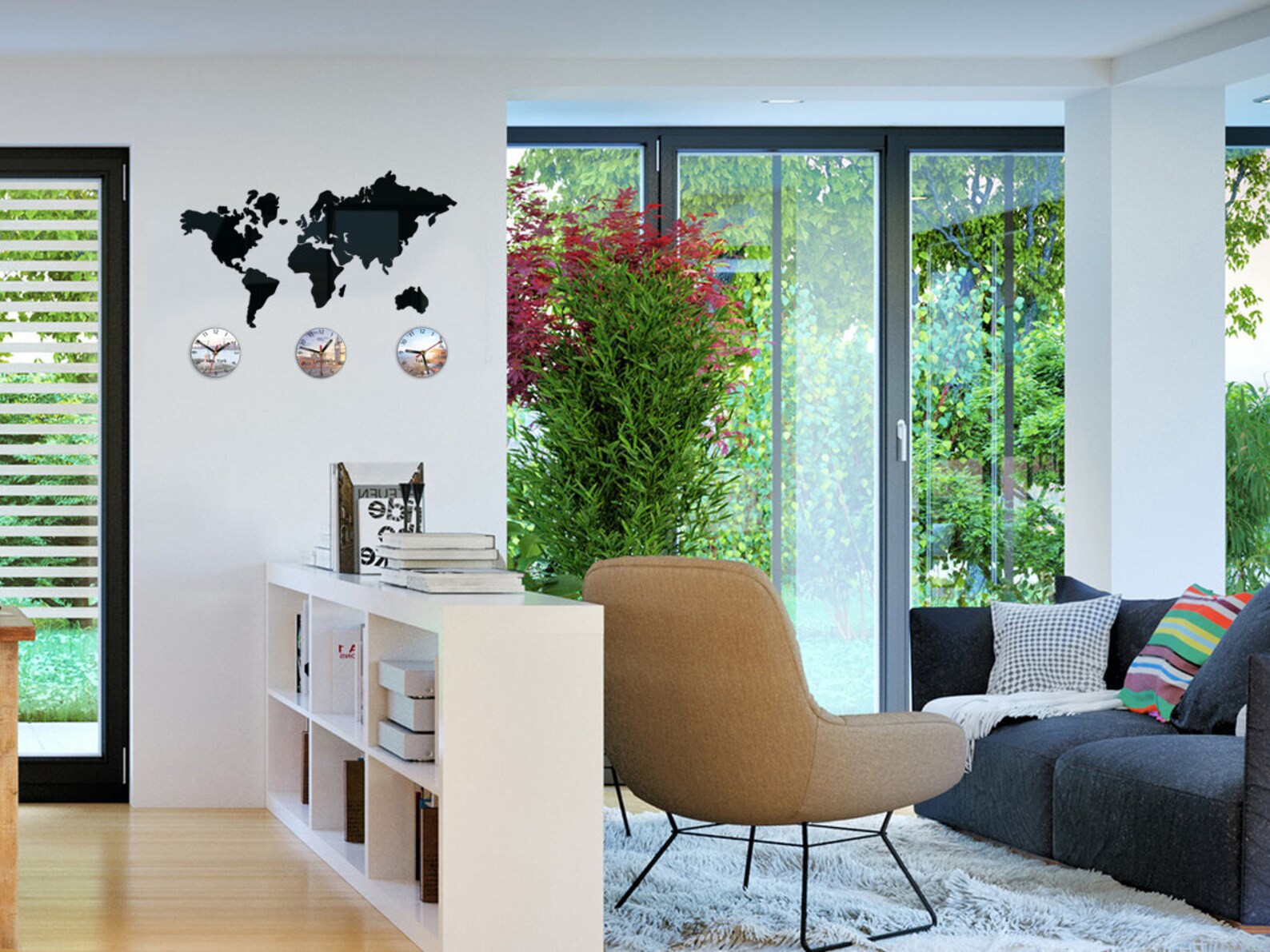 Large Wall Clock World Maps, Colorful, Modern Clock, Gift, Wall Clock ...