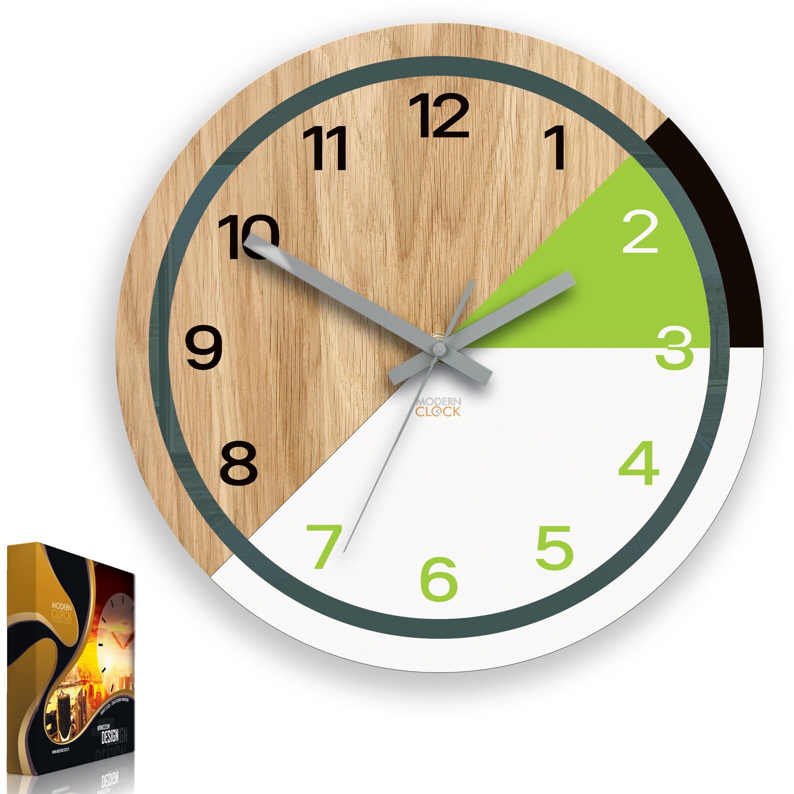 Wood Clock Lagos- White, Black, Green Clock With Numbers ,scandinavian ...