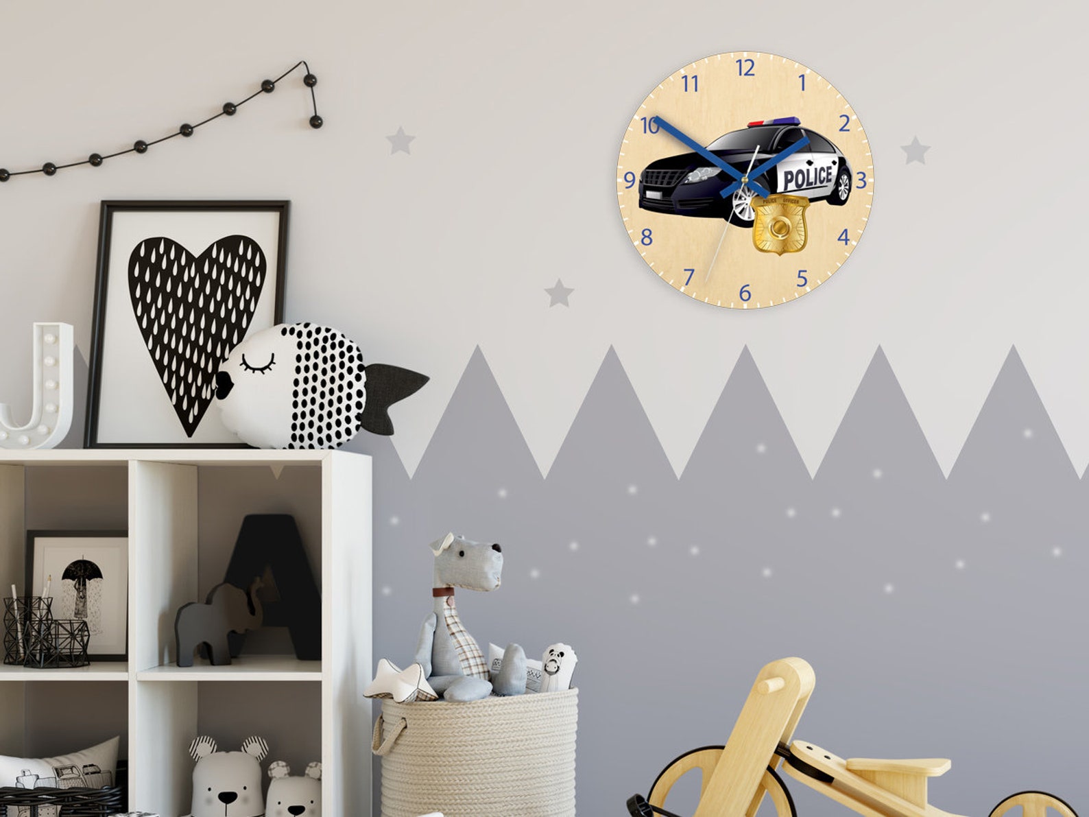 Kids Wall Clock - Police Car With Personalizen Name, Wood Clock, Large ...