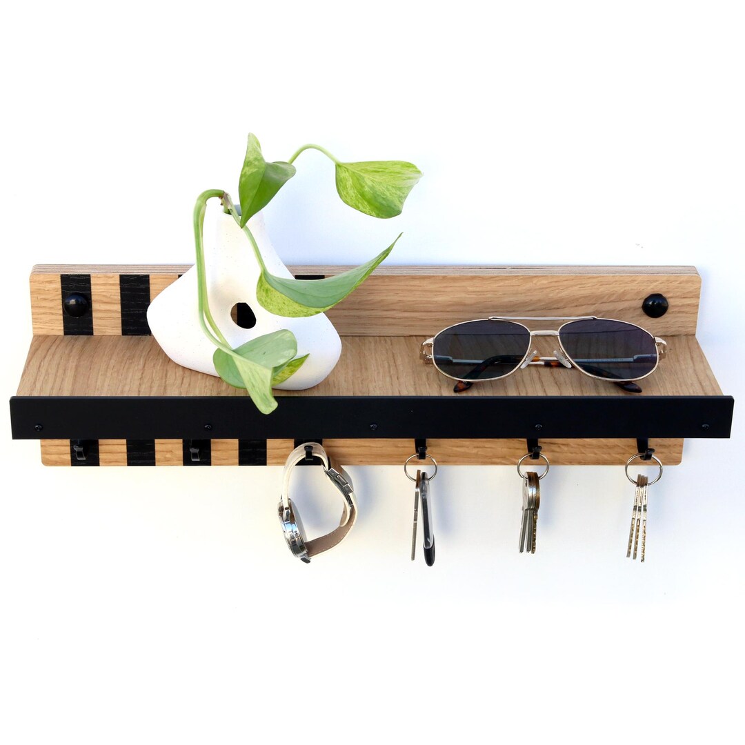 Modern Wooden Key Holder With Shelf – Entryway Organizer – Wall Mounted ...
