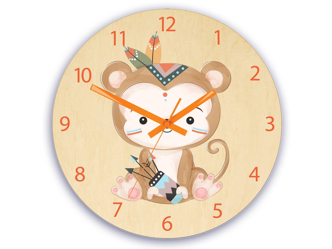Children Wall Clock - Indian Monkey With Personalizen Name, Clock With ...