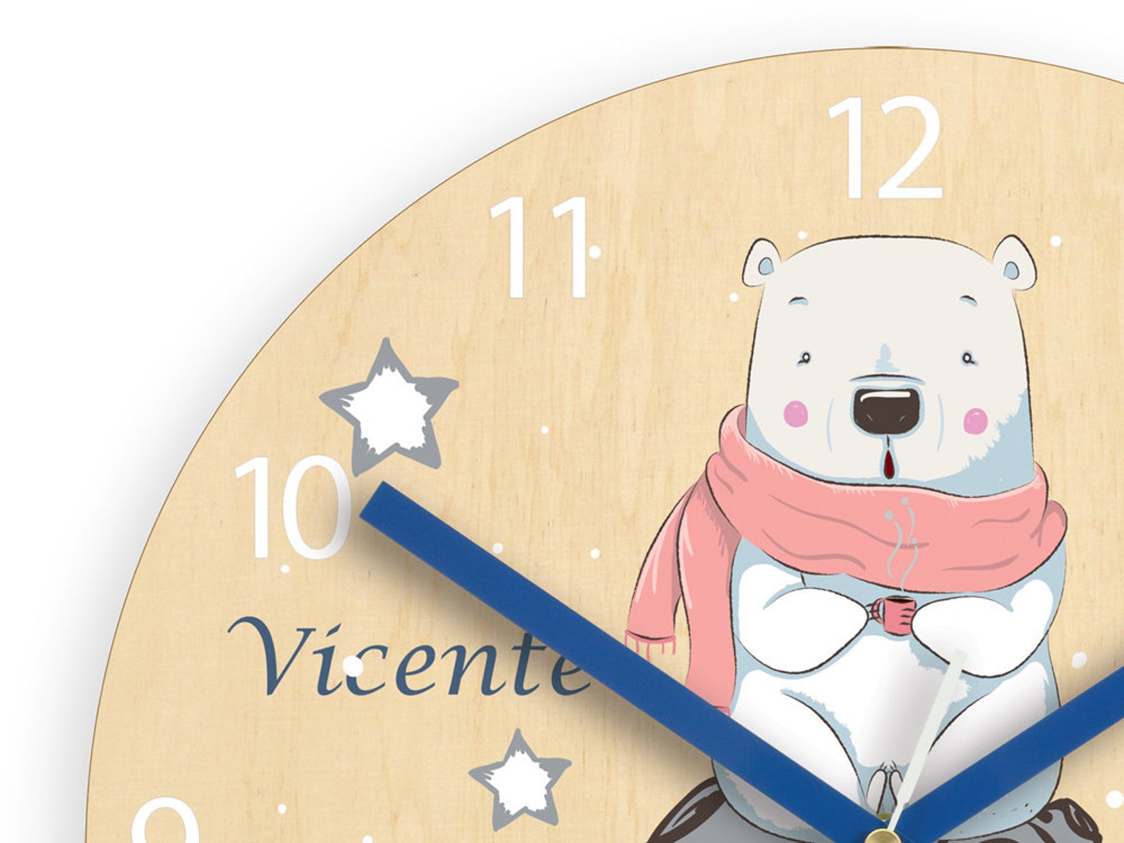 Nursery Wall Clock Wood Clock Bear Clock Illustrated | Etsy