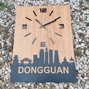 Personalized City Skyline Wood Wall Clock - Customizable Wooden ...