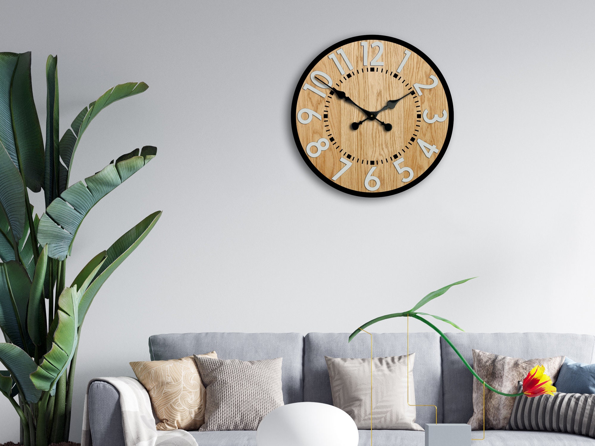 Wood clock Berlin- Stone Gray - clock with numbers ,Loft wall clock ... Wood clock Berlin- Stone Gray - clock with numbers ,Loft wall clock ...
