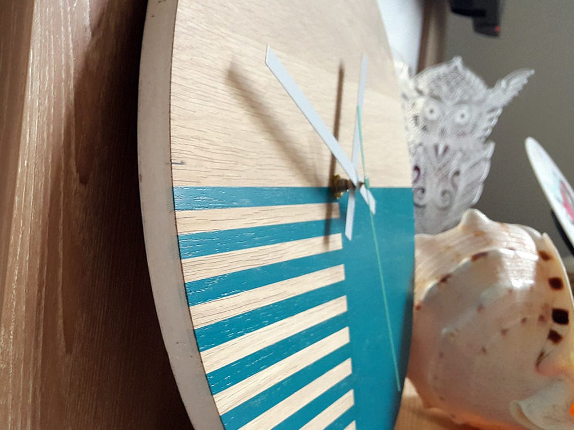 Large Wood Wall Clock, OAK, Blue Lagoon 13,19inch, Gift, Unique Wall ...