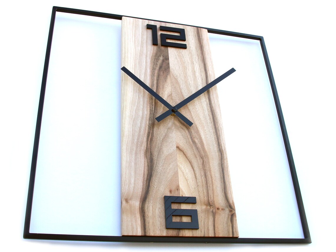 Large Wall clock Walnut clock Metal clock Loft wall clock | Etsy