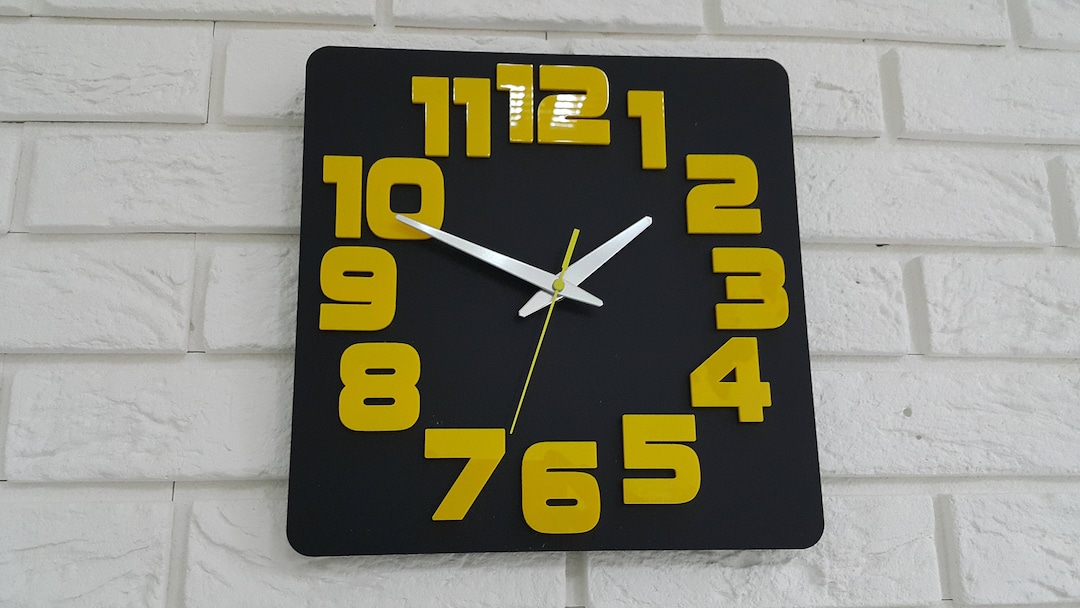 Clock Wall Clock Yellow Modern Wall Clock Children Clock Gift Kids Room ...