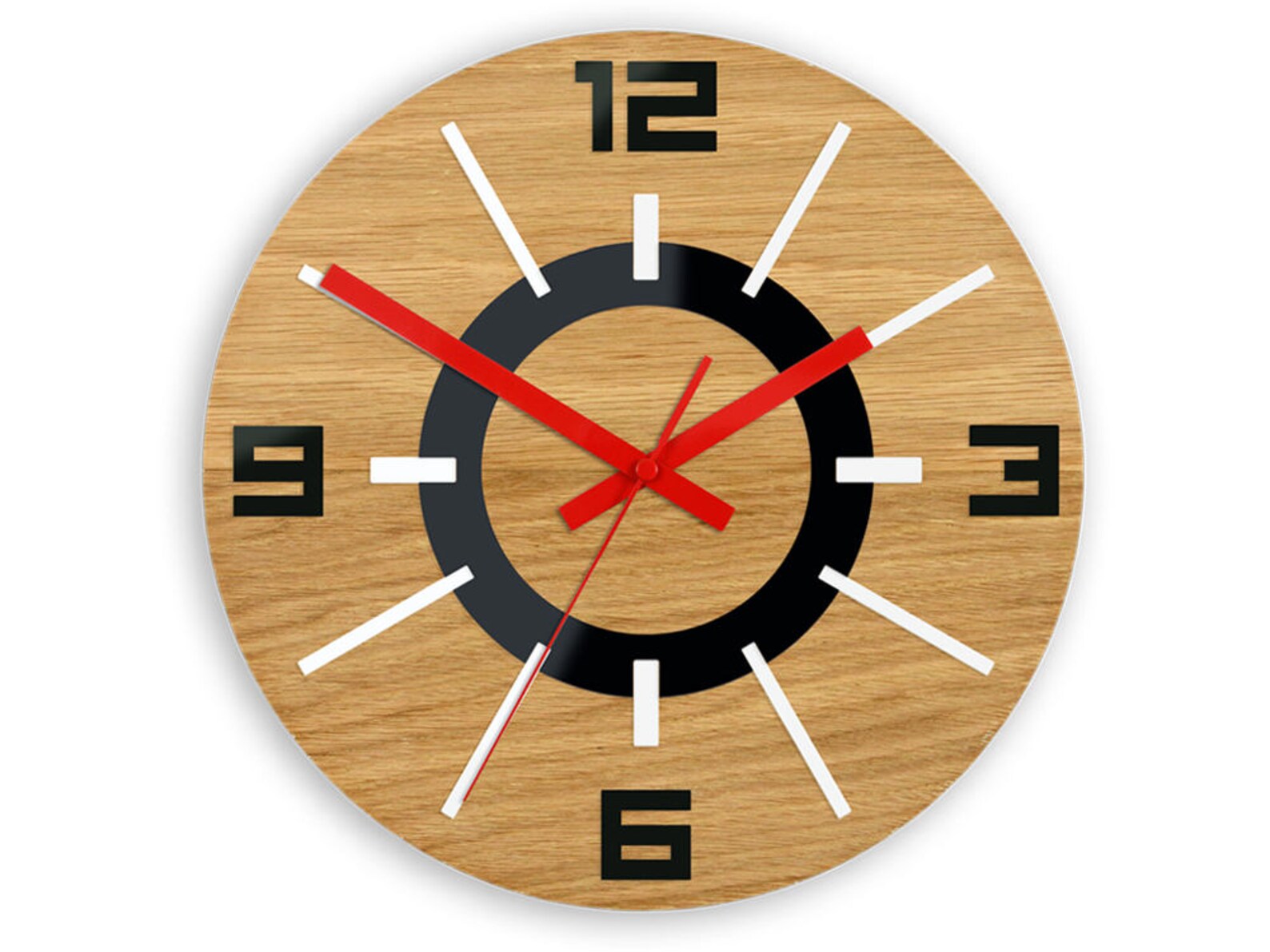 Large Wood Wall Clock, OAK, 40cm, 15.75" , Gift, Unique Wall Clock, Red ...