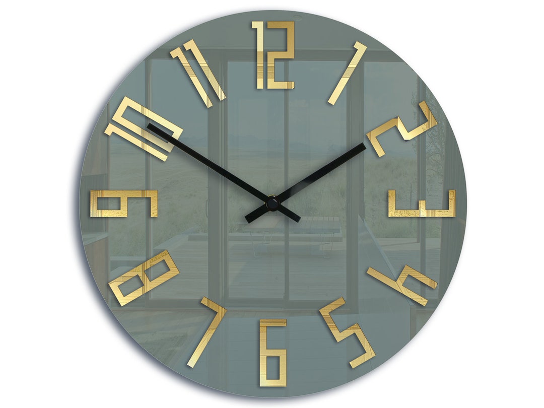 Large Wall Clock, Mirror Gold, Gray Clock, Wall Clock, Gift, Wall Decor ...