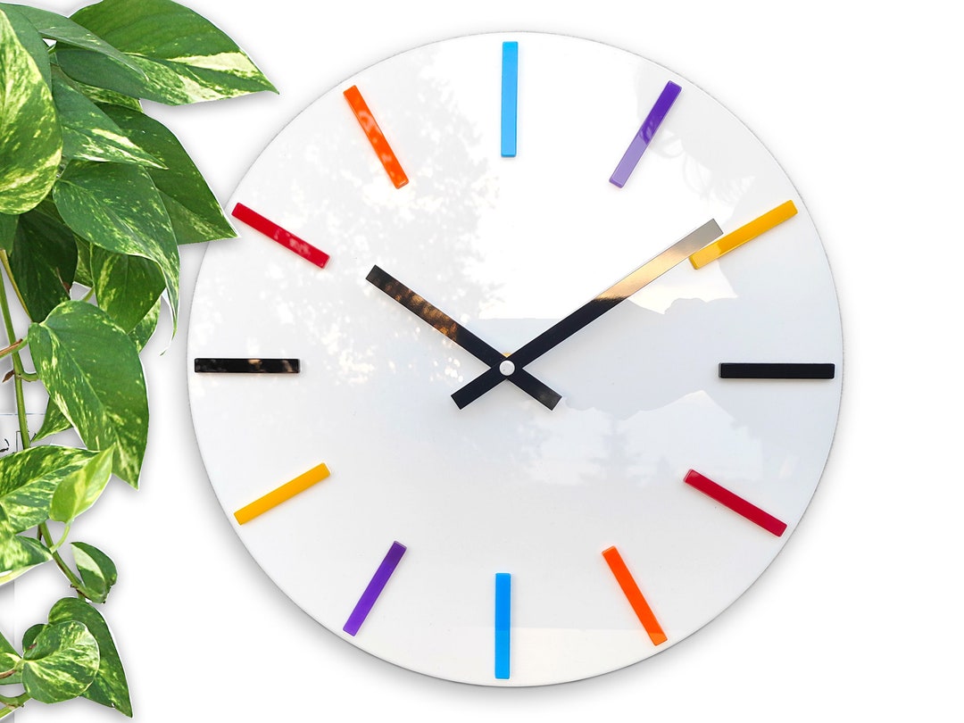 Large Wall Clock White Madam 32cm / 12.60", Rainbow Clock, White Clock ...