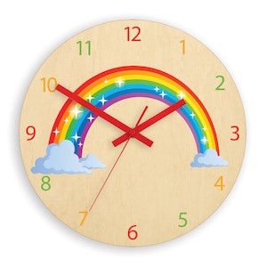 Children Wall Clock - Rainbow With Personalizen Name, Wood Clock, Large ...