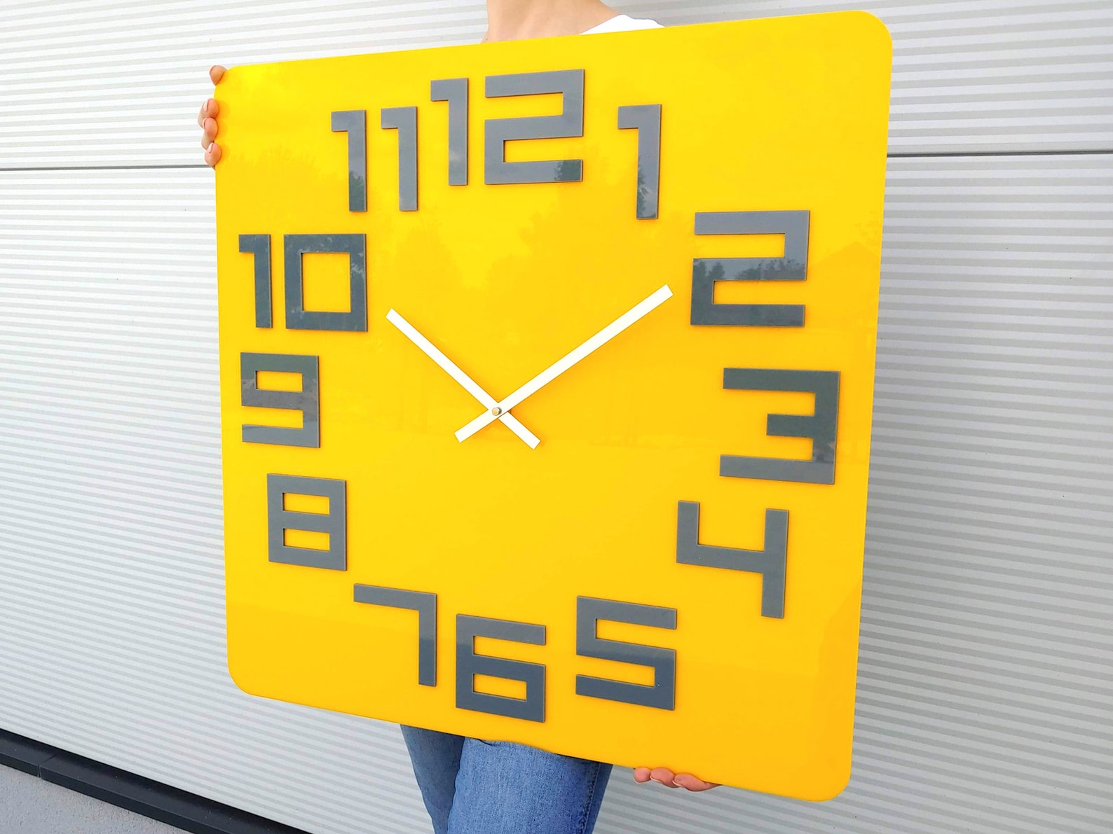 Large Wall Clock Logic Yellow and Gray Clock Scandi Clock | Etsy