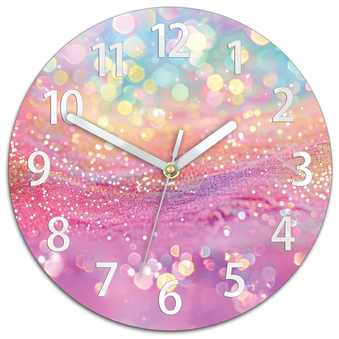 Sparkling Glitter Acrylic Wall Clock, Pastel Design – Modern and ...