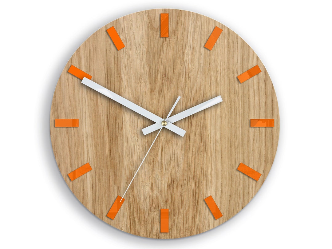 Wall Clock Simple Orange With White Clock Hands, Modernclock 33,5cm ...
