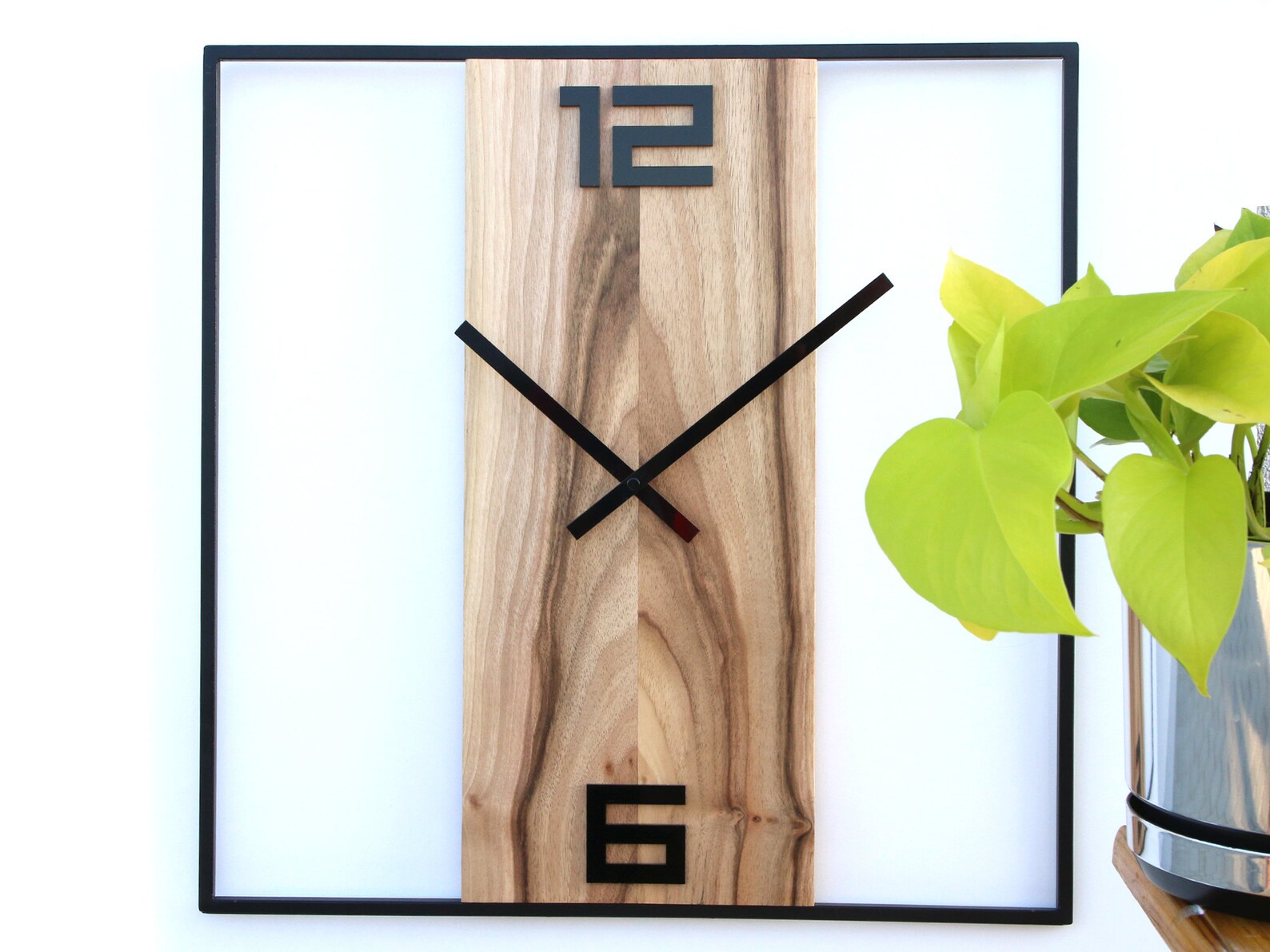 Large Wall Clock, Walnut Clock, Metal Clock, Loft Wall Clock, Steel ...